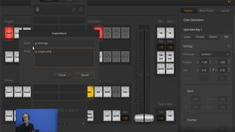 Macros no Switcher Atem